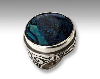 Blue shell ring Round silver Ring sterling silver ring | Etsy