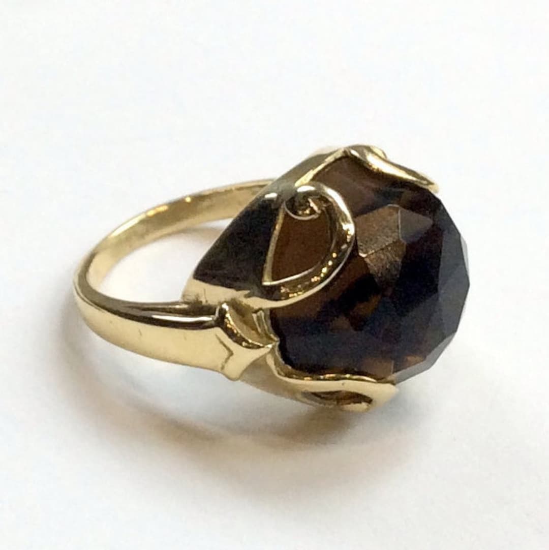 Gold-tone Ring, Gemstone Ring, Smoky Quartz Ring, Stone Ring, Gemstone ...
