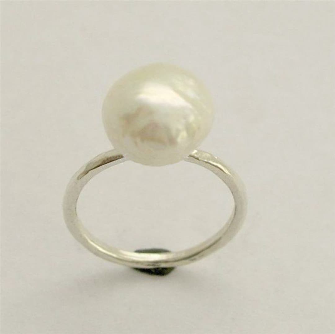 Simple Silver Pearl Ring, Stacking Sterling Silver Ring, Delicate Ring ...