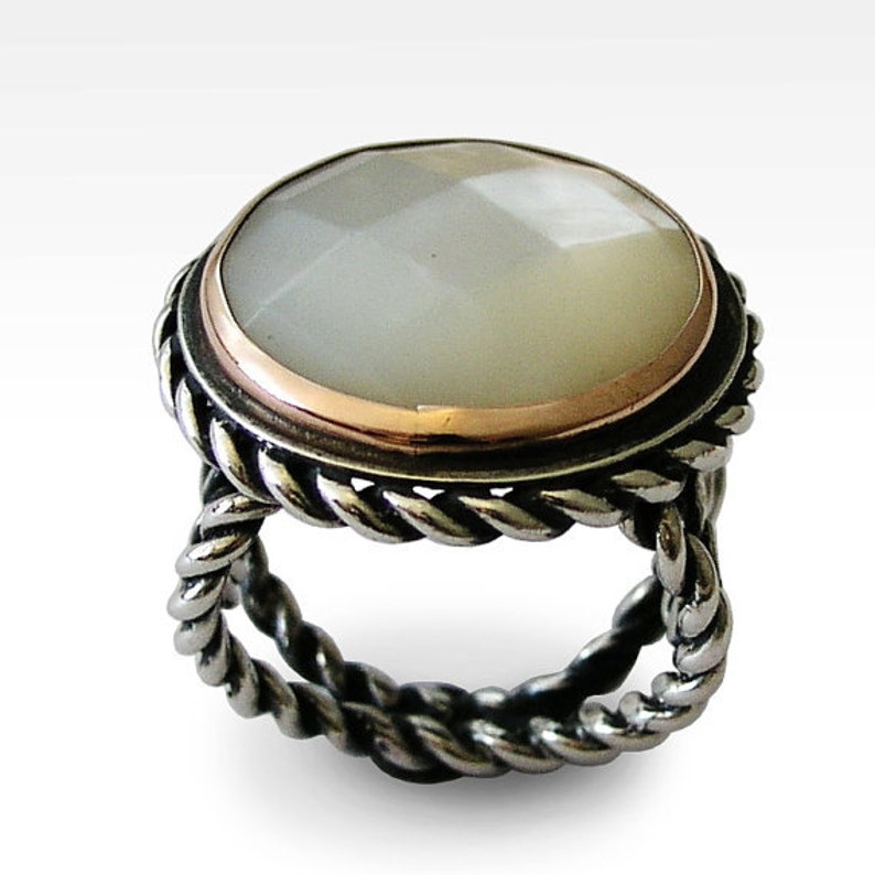 Round Shell Ring, Sailor Rope Ring, Cocktail Ring, Mixed Metals Ring ...