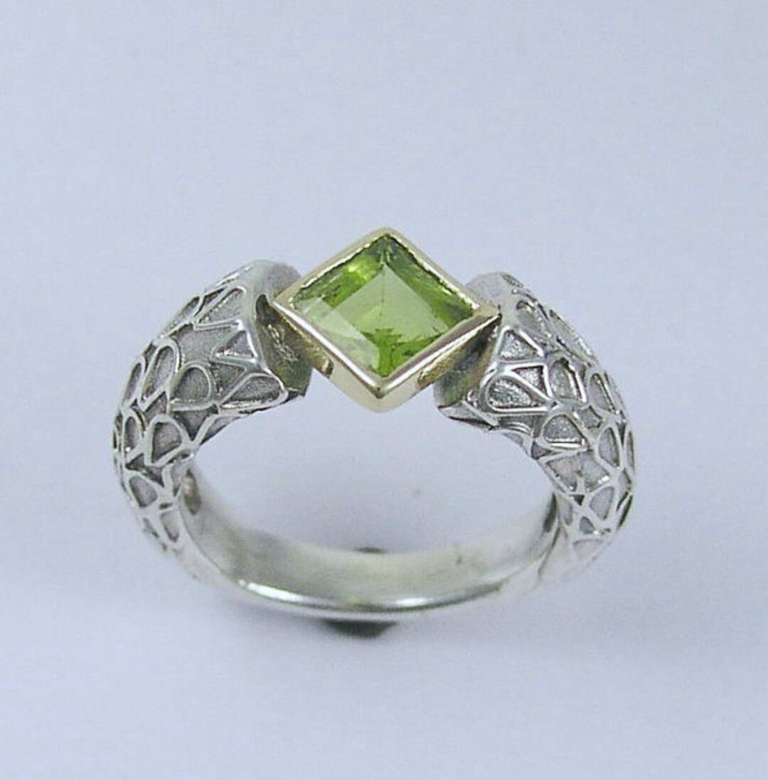 Square Peridot Ring, August Birthstone Ring, Sterling Silver Ring ...