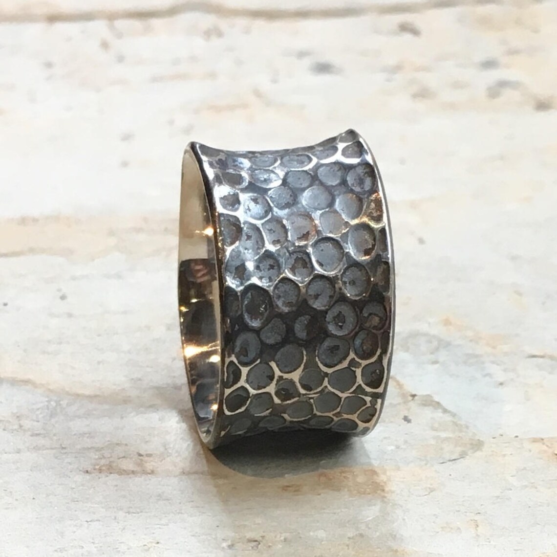 Wide Ring Sterling Silver Ring Wedding Band Rustic Ring - Etsy