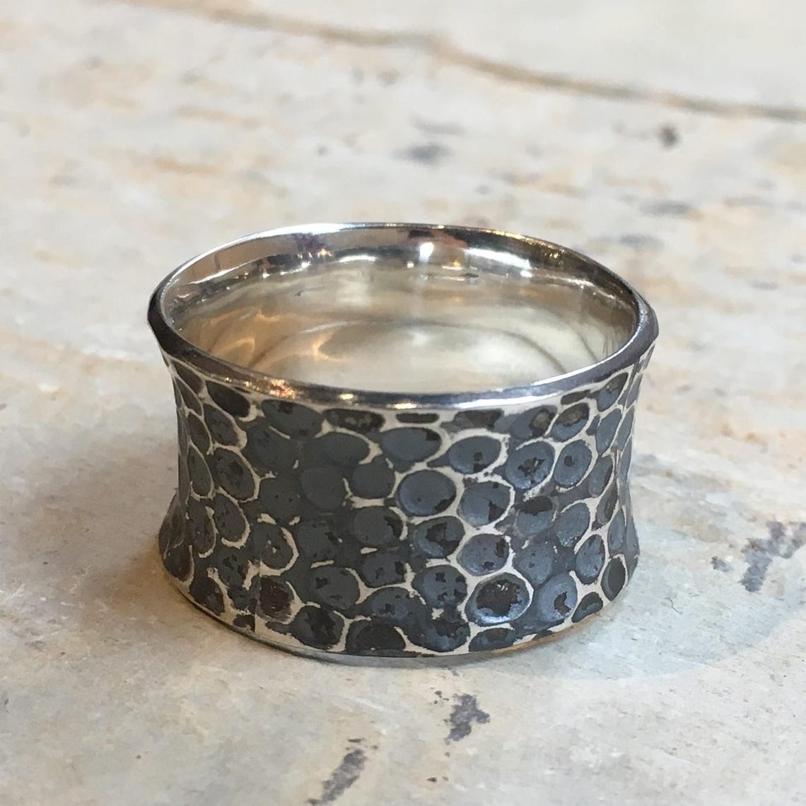 Wide Ring Sterling Silver Ring Wedding Band Rustic Ring - Etsy