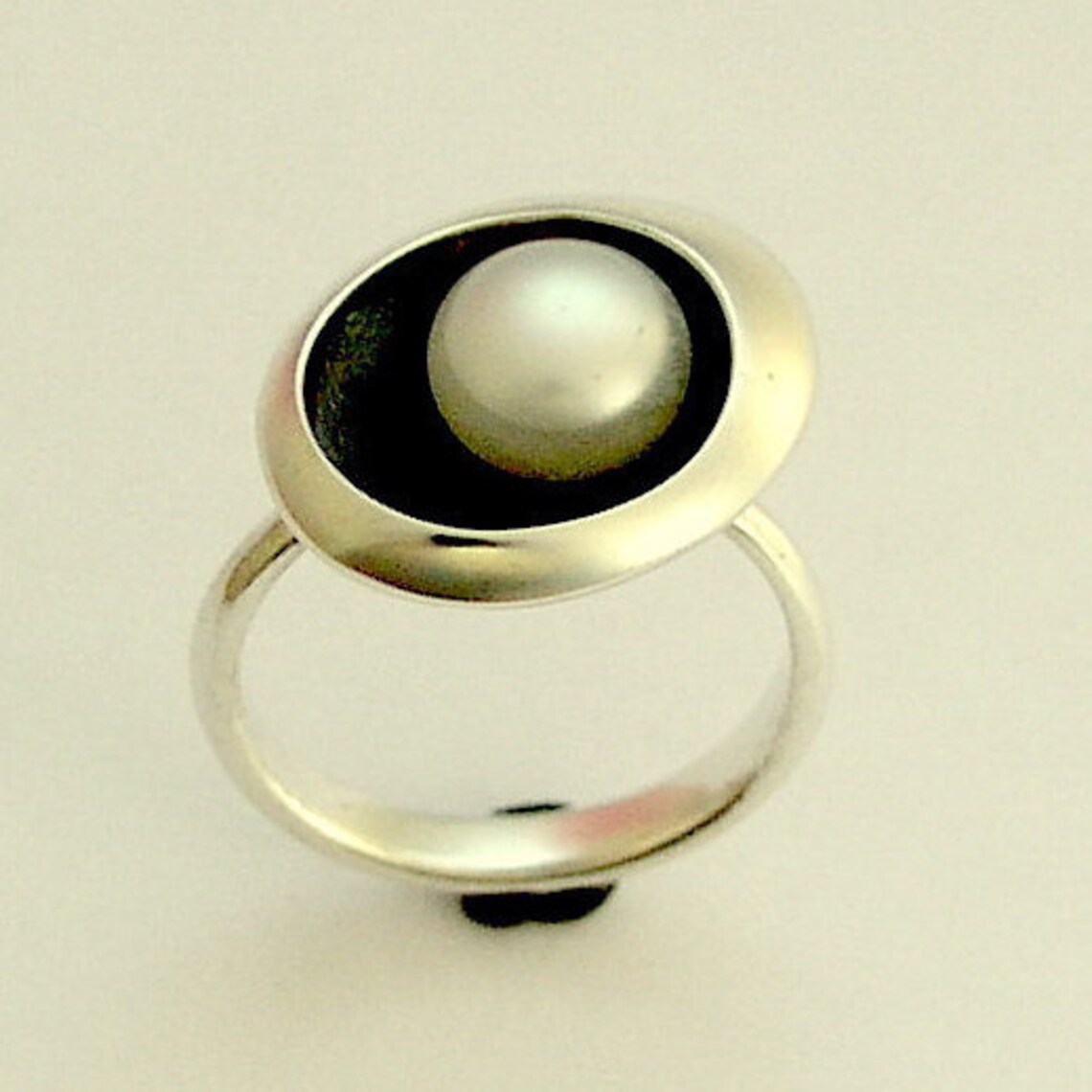 Silver Pearl Ring, Fresh Water Pearl Ring, Single Pearl Ring ...