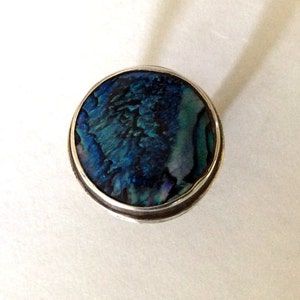 Blue Shell Ring, Round Silver Ring, Sterling Silver Ring, Large Stone ...