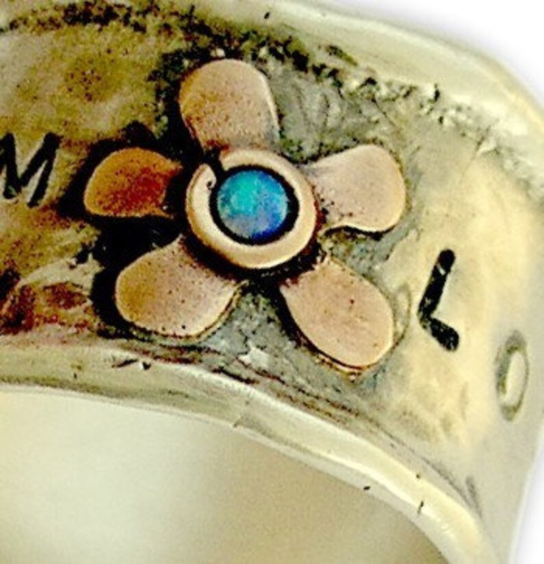 Personalised Name Ring, Hand Stamped Ring, Gold Silver Ring, Flower ...
