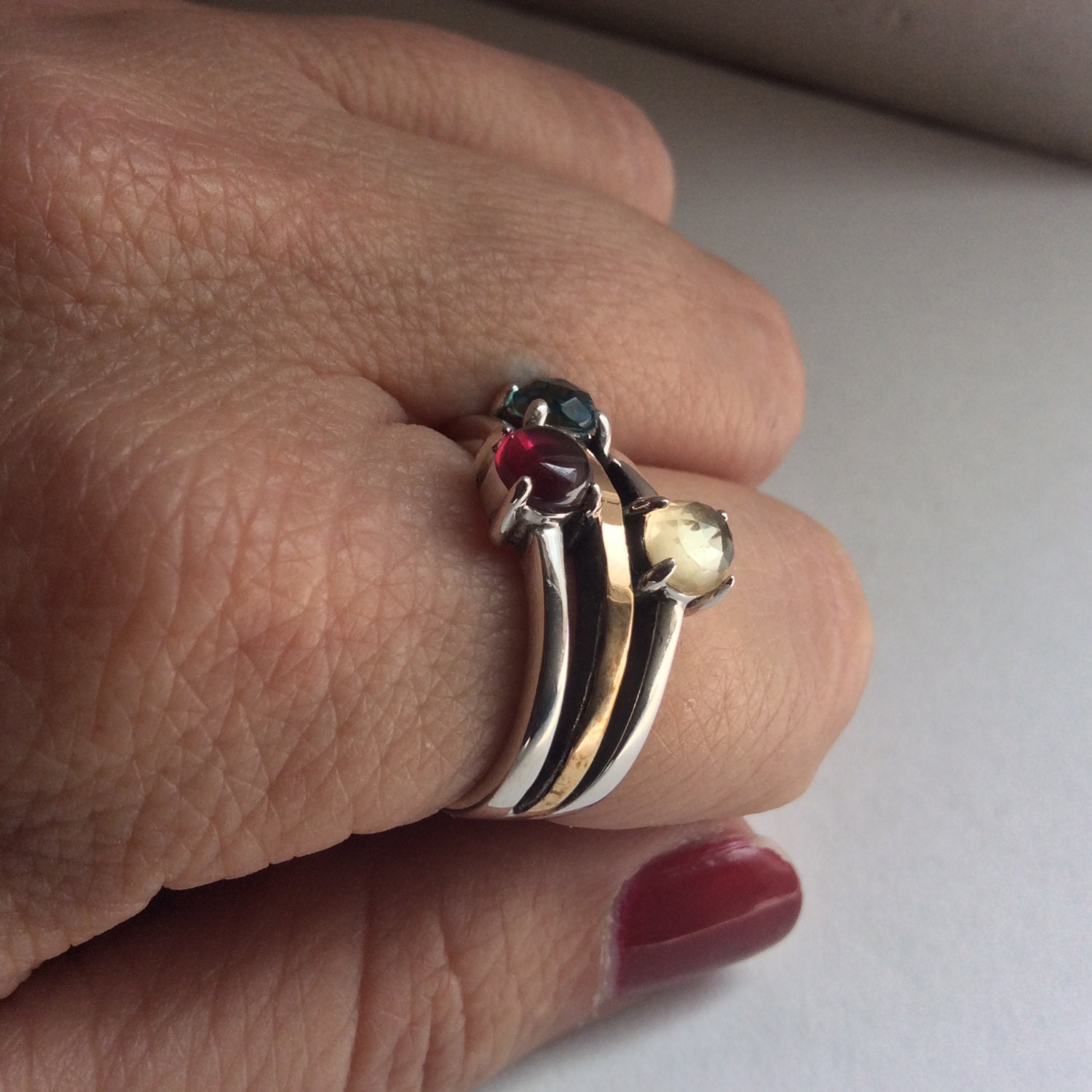 Mothers Ring silver gold ring birthstones ring multi stone | Etsy