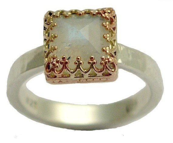 Moonstone Ring Gold Crown Ring Square Stone Ring Engagement | Etsy