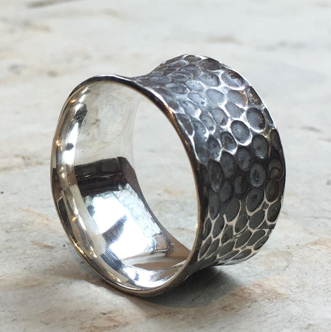 Wide Ring, Sterling Silver Ring, Wedding Band, Rustic Ring, Unisex Band ...