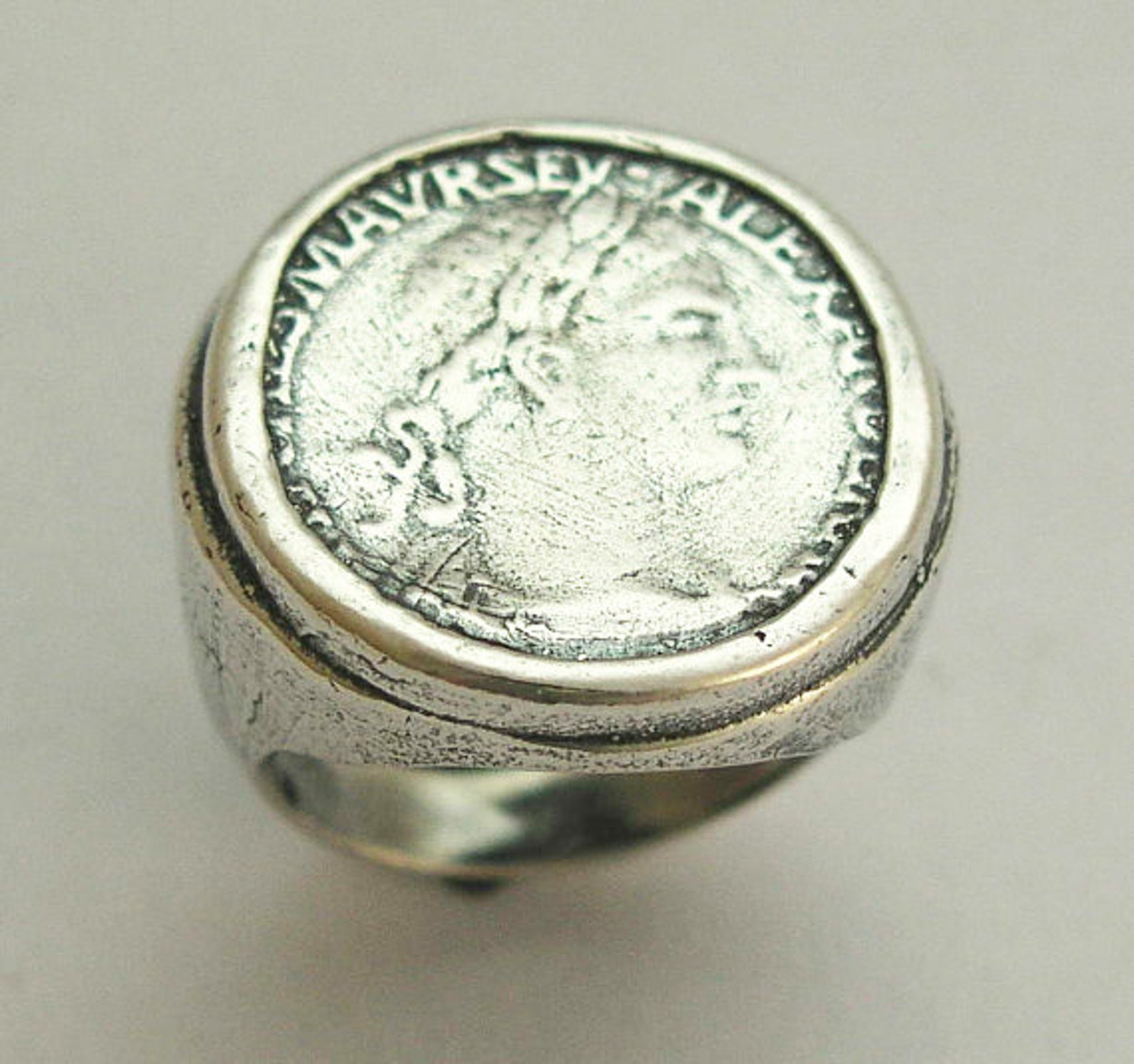Sterling Silver Ring, Large Coin Men's Ring, Unisex Ring, Oxidized Ring ...