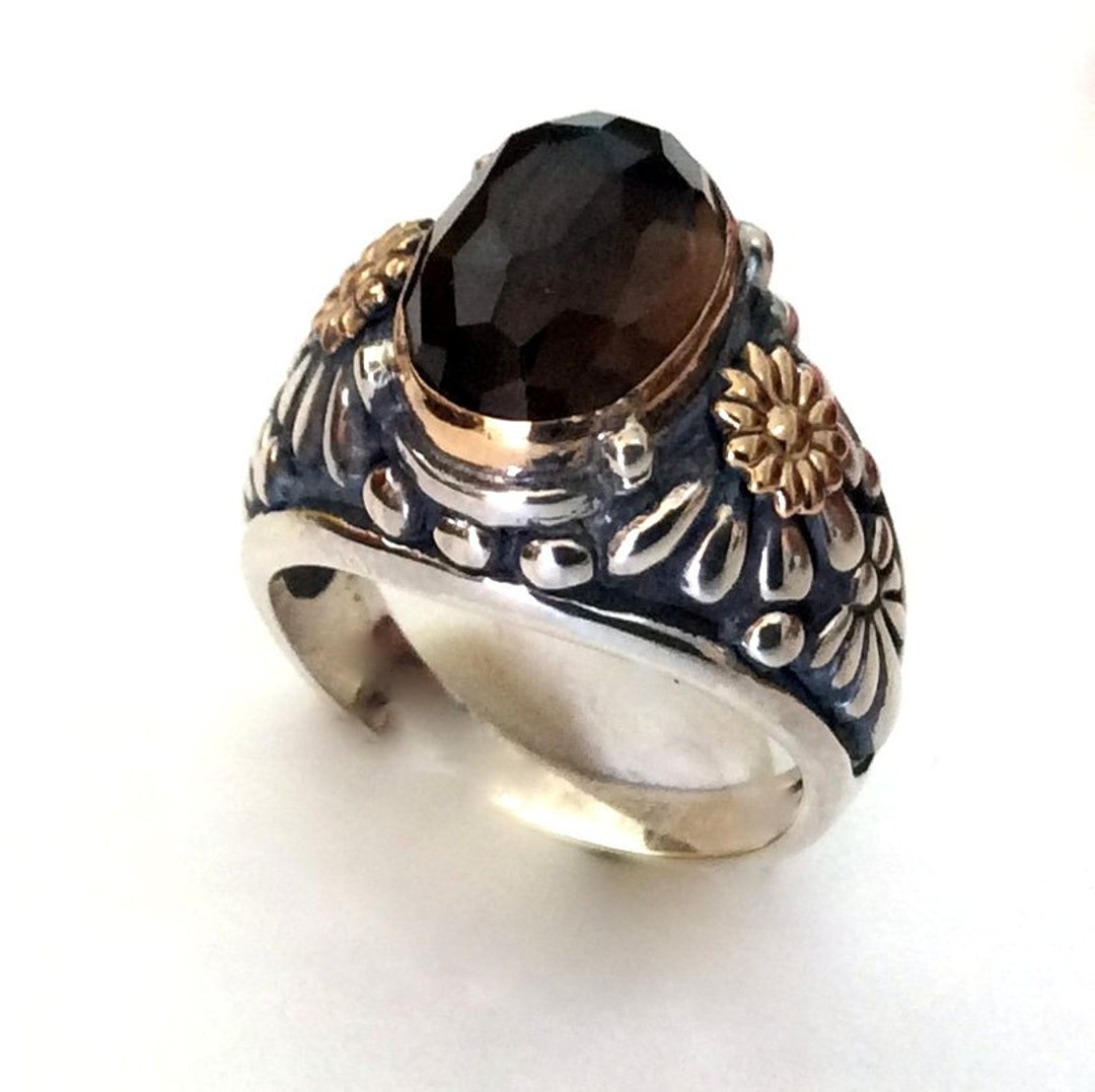 Smoky Quartz Ring, Gemstone Ring, Brown Stone Ring, Silver Gold Ring ...