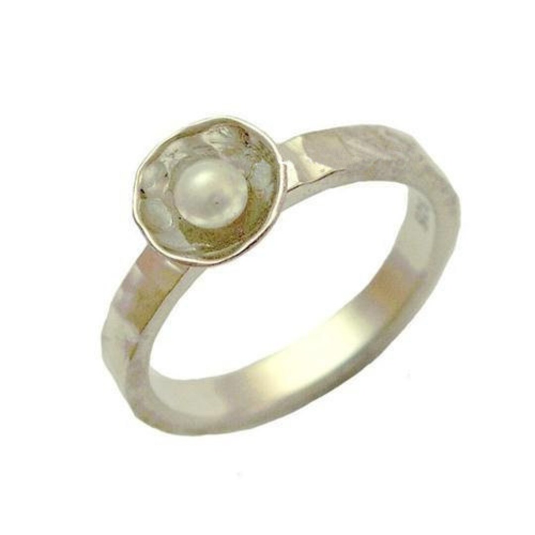 Sterling Silver Ring, Engagement Ring, Single Pearl Ring, Delicate Ring ...