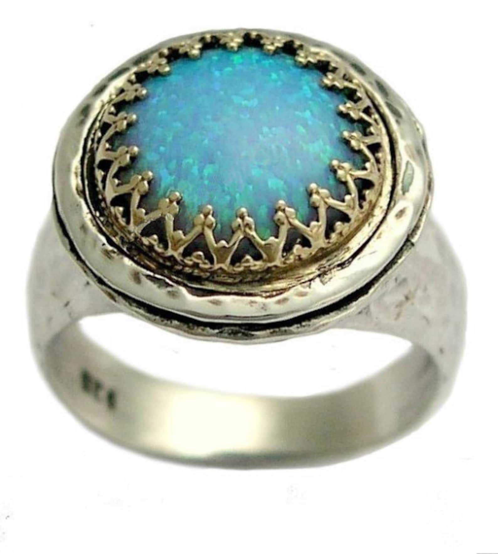Blue Opal Ring, Sterling Silver Ring, Silver Gold Ring, Filigree Ring ...