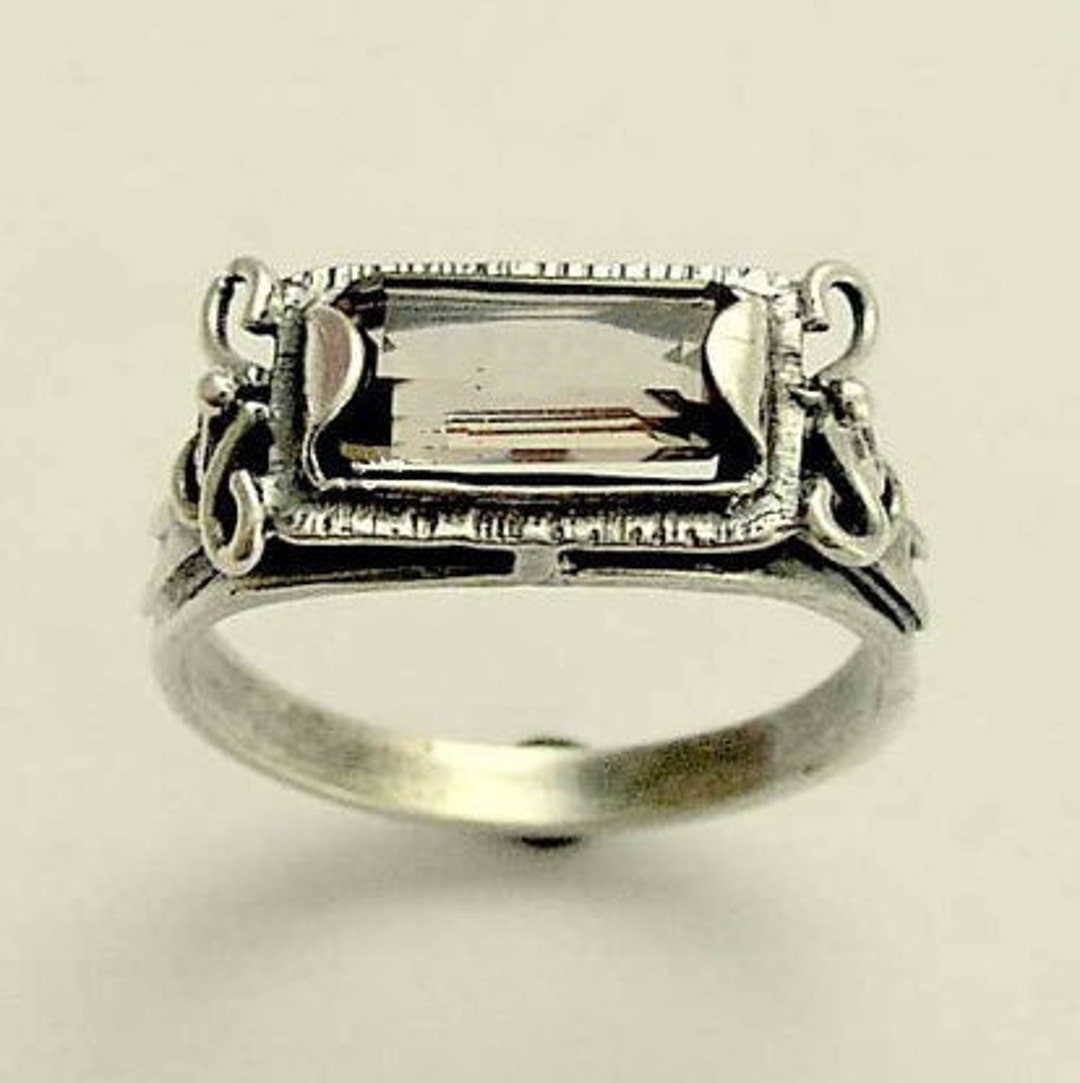 Brown Stone Ring ∙ Rectangle Stone Ring ∙ Sterling Silver Ring ∙smokey ...