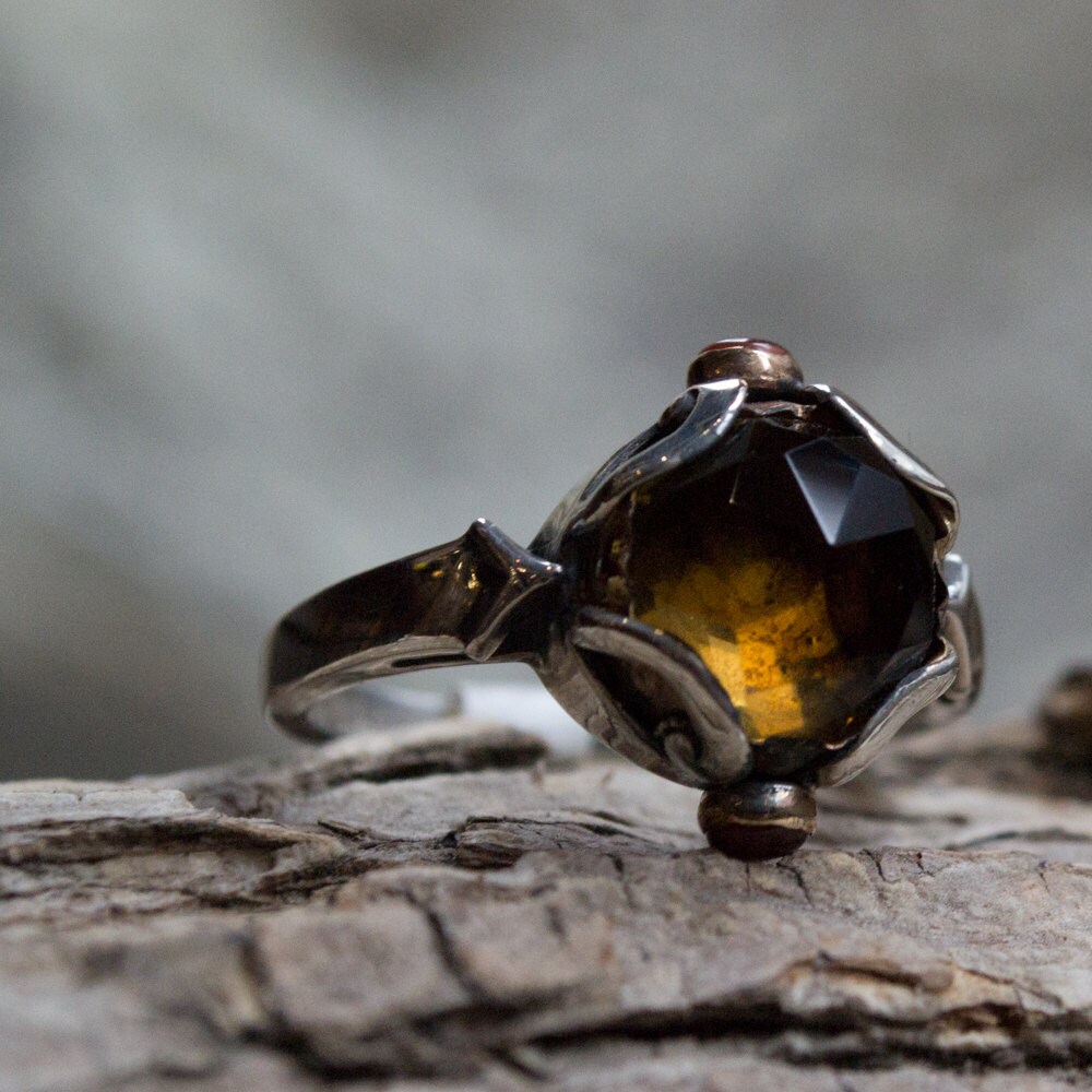 Smoky quartz Ring Silver engagement ring silver gold ring | Etsy