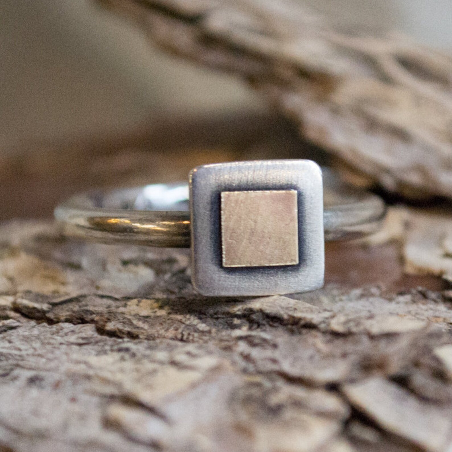 Stacking Ring Silver Gold Ring Square Ring Mixed Metals - Etsy