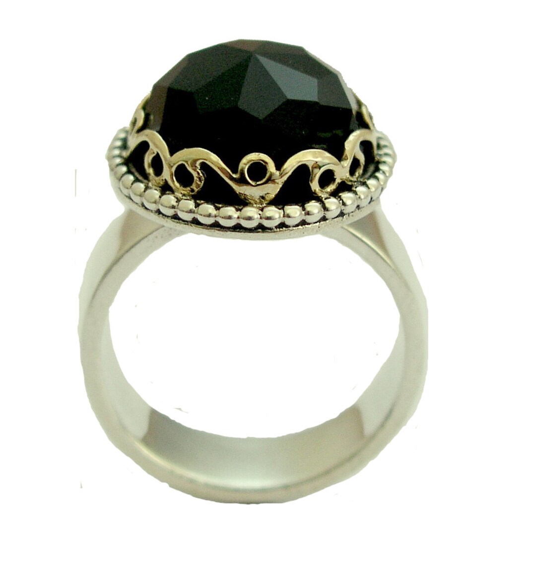 Black Onyx Ring, Stone Ring, Sterling Silver Ring, Gold Ring, Two Tone ...