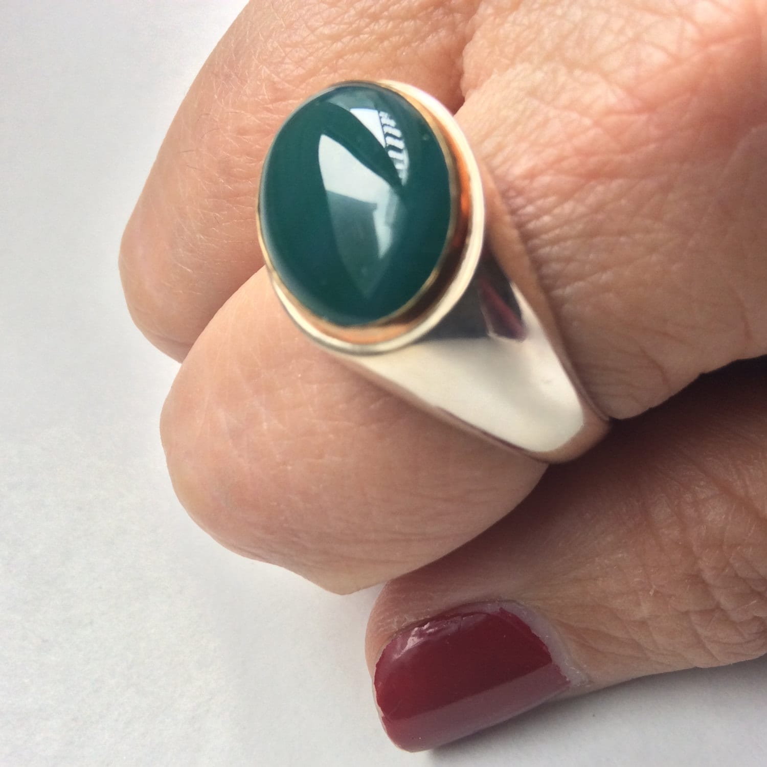 Statement Ring, Forest Green Agate Ring, Oval Stone Ring, Silver Gold ...