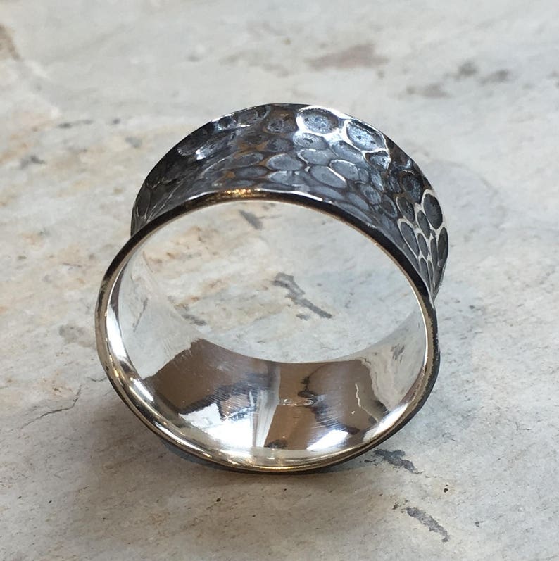 Wide Ring, Sterling Silver Ring, Wedding Band, Rustic Ring, Unisex Band ...