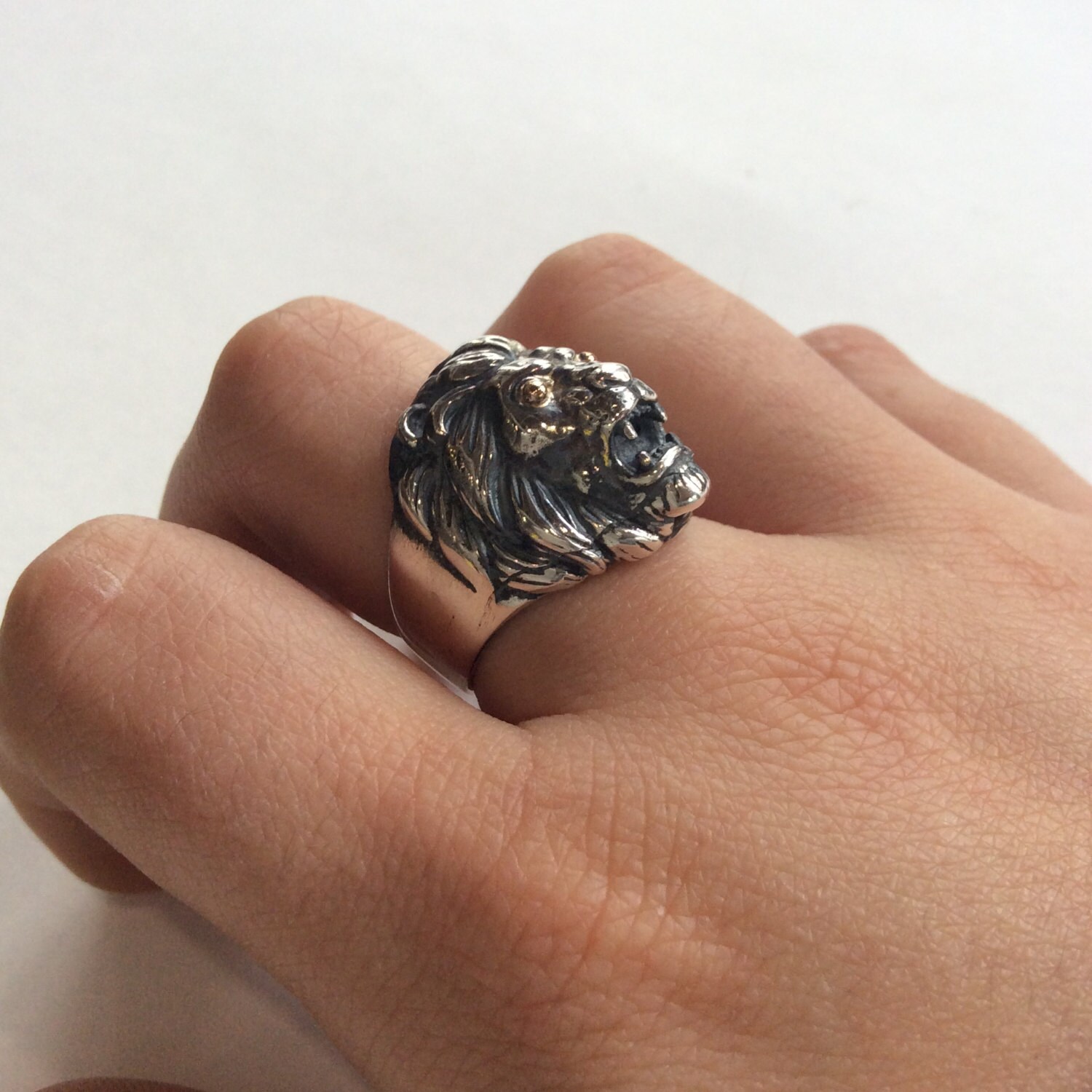 Mens leo ring unisex lion ring two tones ring silver gold | Etsy