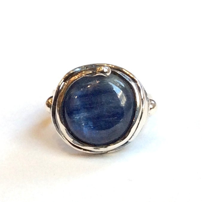 Silver Ring, Kyanite Ring, Blue Gemstone Ring, Oxidized Ring, Organic ...