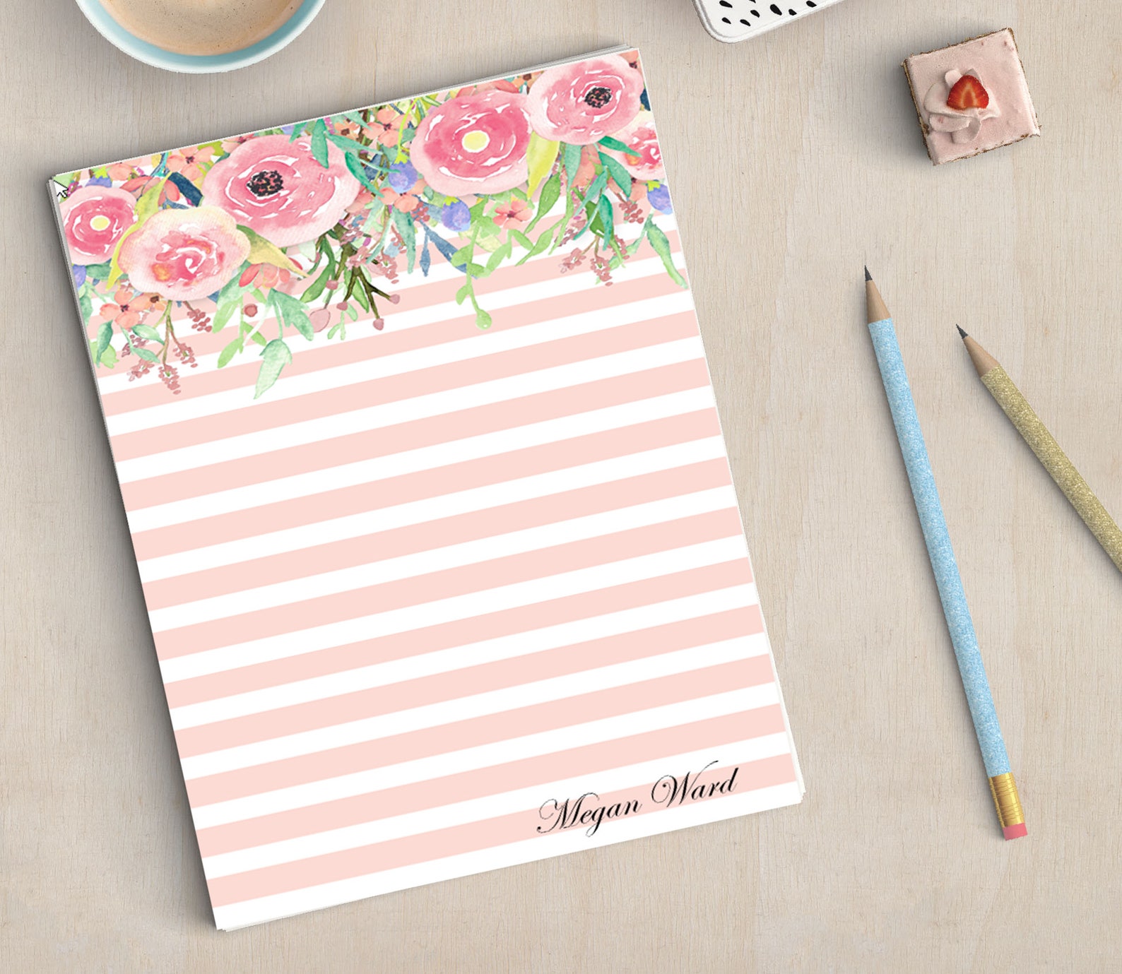 Personalized Notepad Pink Watercolor Floral Floral Notepad | Etsy