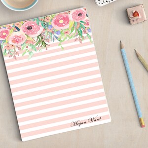 Personalized Notepad, Pink Watercolor Floral, Floral Notepad ...