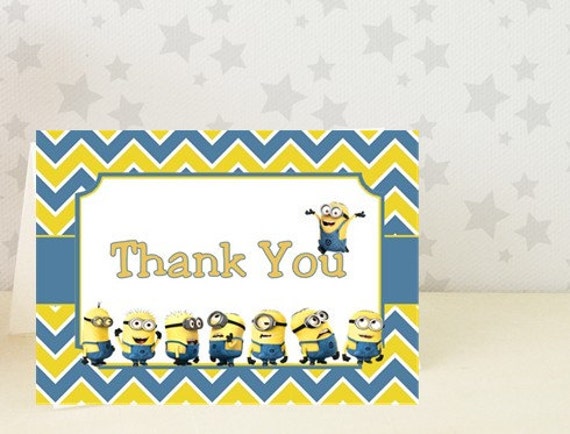 Items similar to Minion Birthday Thank You Card /MINIONS / 10 PRINTED ...