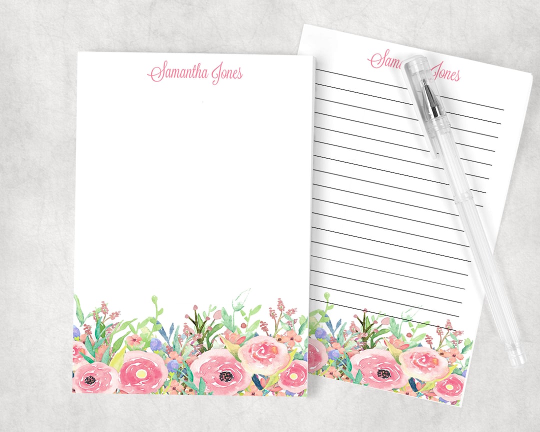 Personalized Notepad, Pink Watercolor Floral, Floral Notepad ...