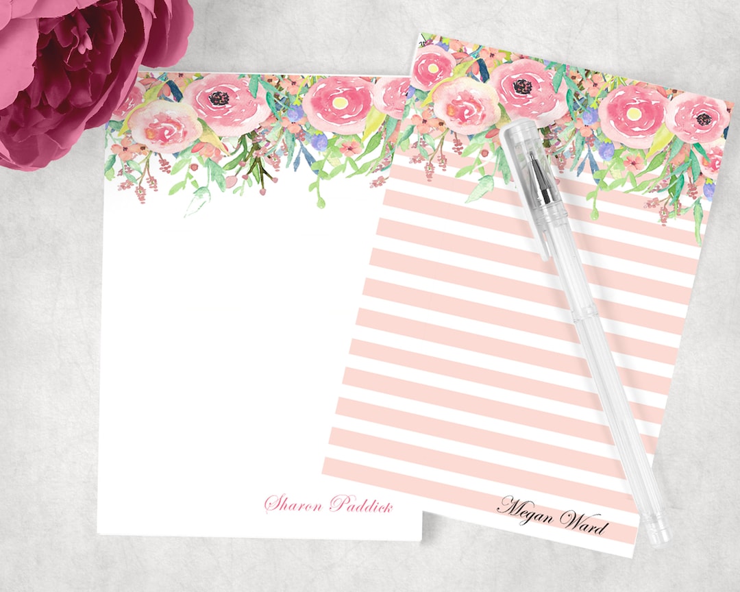 Personalized Notepad, Pink Watercolor Floral, Floral Notepad ...