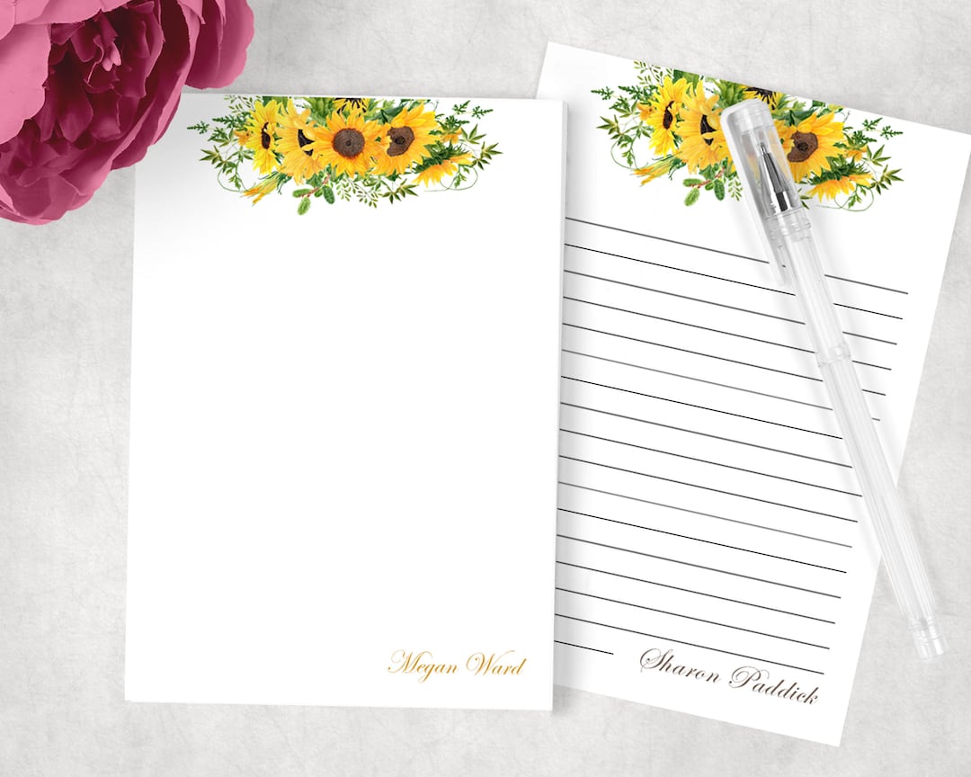 Personalized Notepad, SUNFLOWER, Floral Notepad, Personalized ...