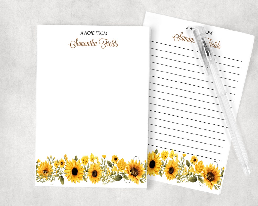 Personalized Floral Notepad With SUNFLOWER Border Design - Add a ...
