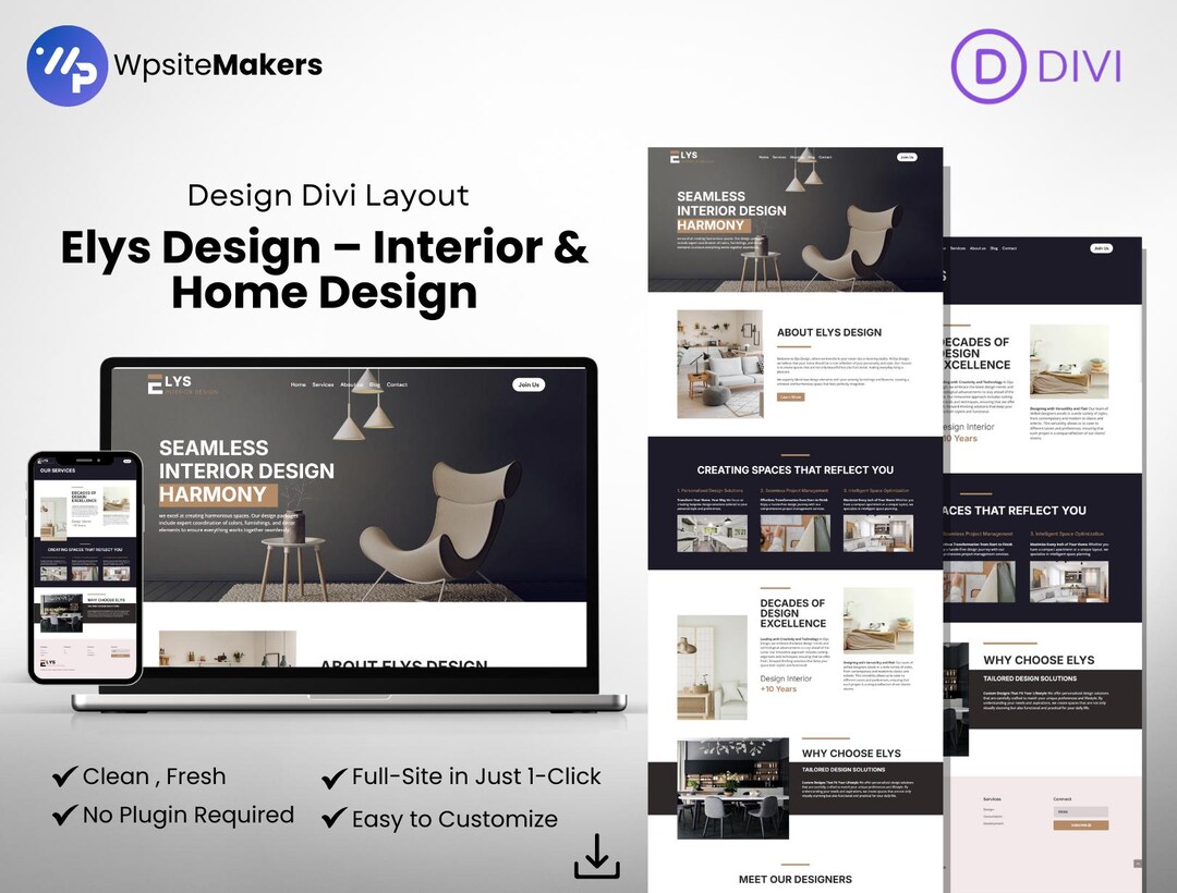 Elys Interior Divi Layout - Home Design Website Template for Divi - Etsy