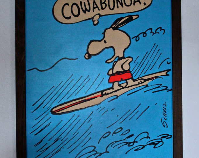 Vintage 1960s Snoopy Cowabunga Framed Poster - Etsy