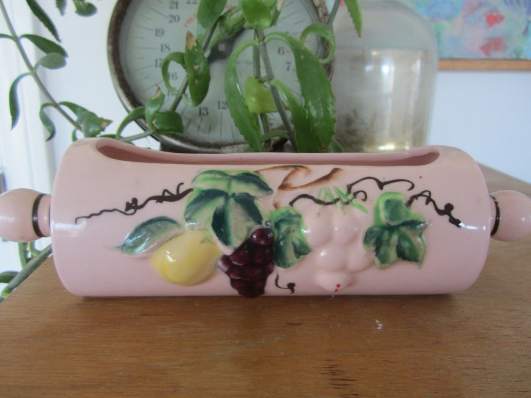 Vintage Pink Ceramic Wall Pocket Planter With Rolling Pin Design - Etsy