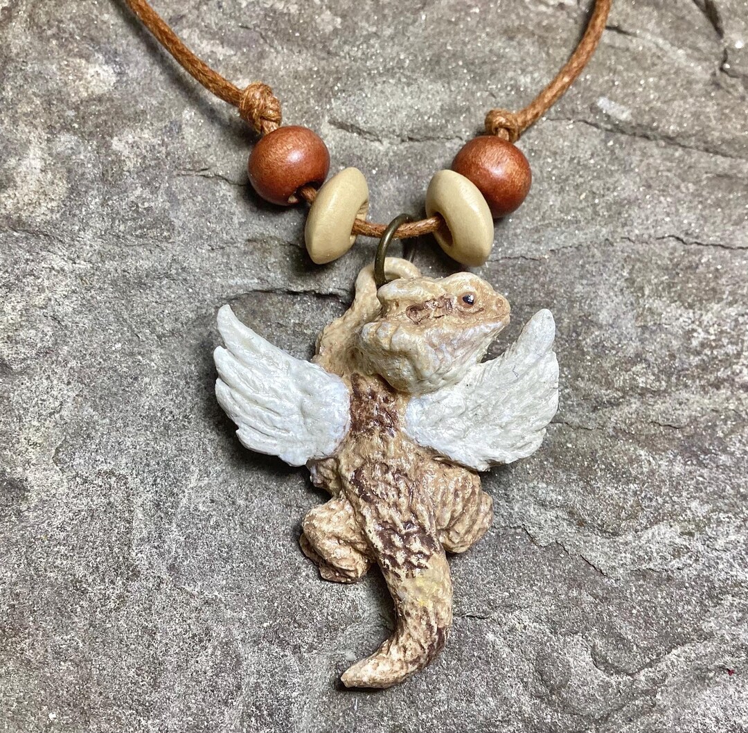 Bearded Dragon Angel Wings Pendant Normal With Beads Small Handmade New ...
