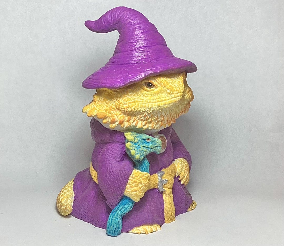 Bearded Dragon Wizard “beardalf” Lizard Figurine Handmade Yellow Orange ...