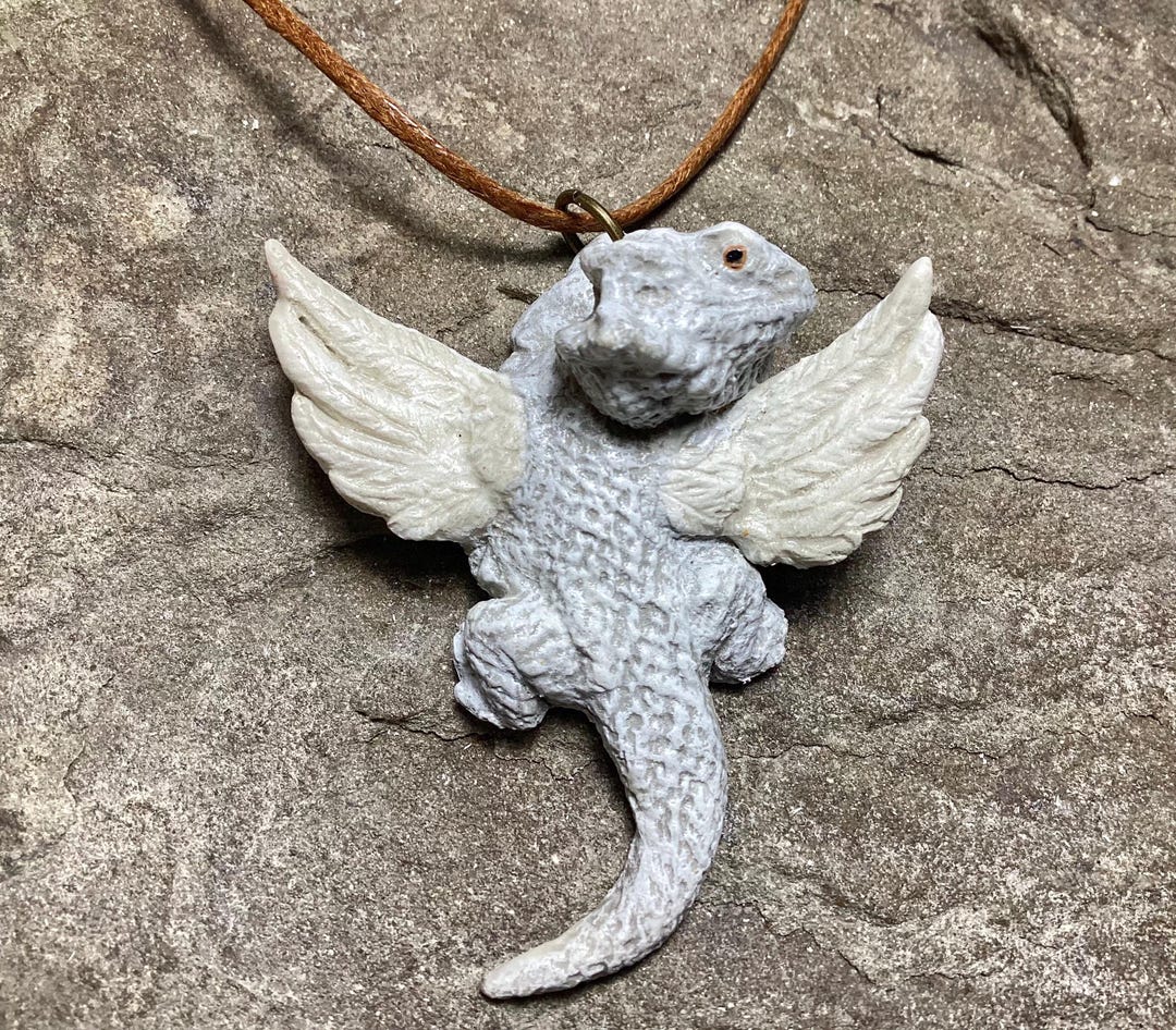 Bearded Dragon Angel Wings Pendant White Handmade New! - Etsy