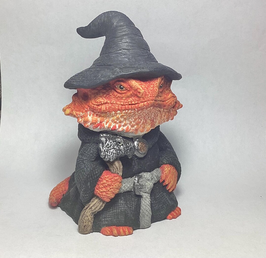 Bearded Dragon Wizard “beardalf” Lizard Figurine Handmade Red Orange ...