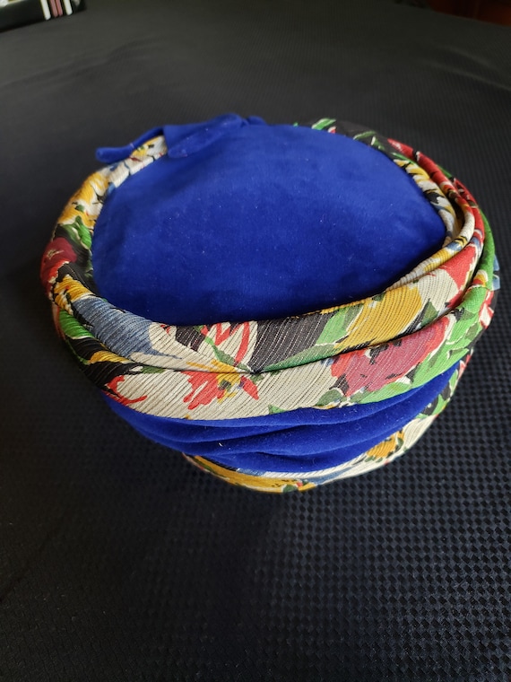 Vintage Blue Velvet Floral Hat by Hilma Jameson - Gem