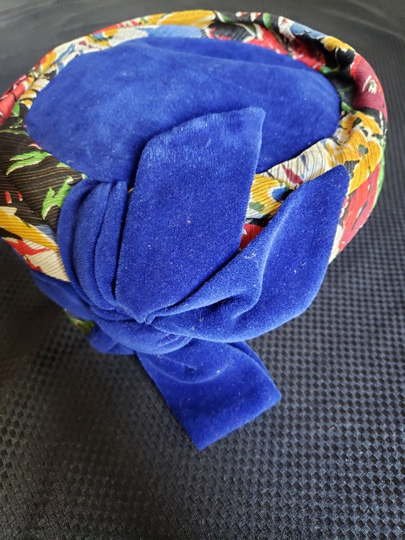 Vintage Blue Velvet Floral Hat by Hilma Jameson - Gem