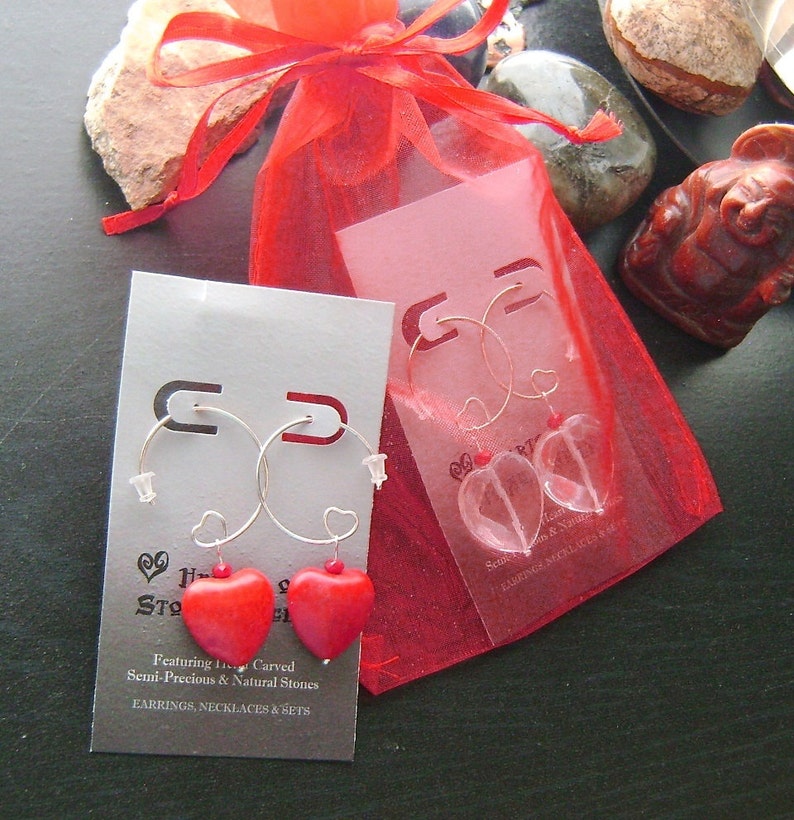 Red Heart Valentines Earrings red Howlite With Red Crystals - Etsy