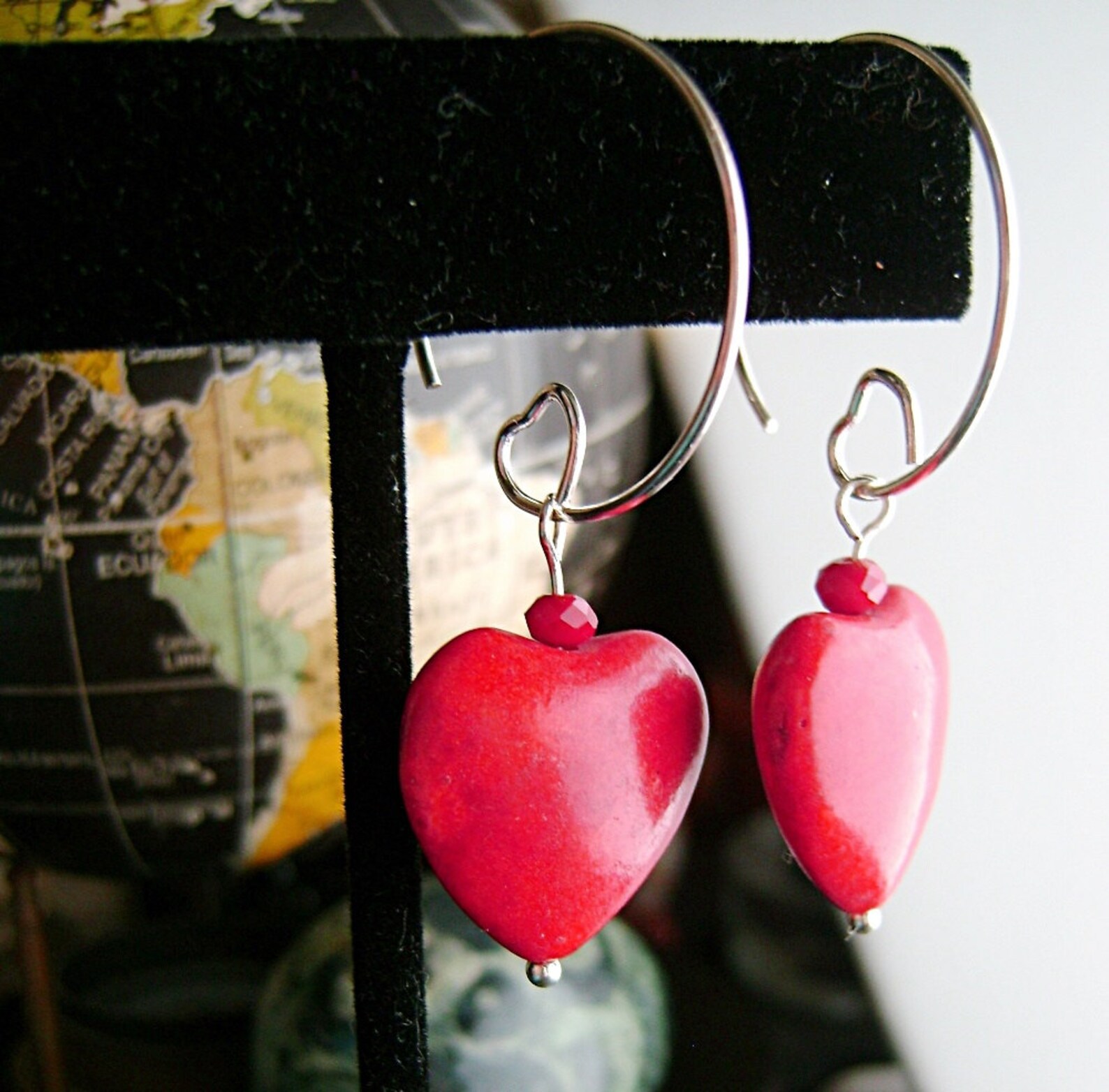 Red Heart Valentines Earrings red Howlite With Red Crystals - Etsy