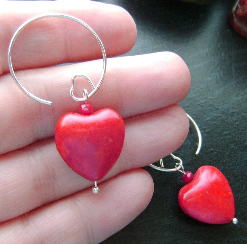 Red Heart Valentines Earrings red Howlite With Red Crystals - Etsy