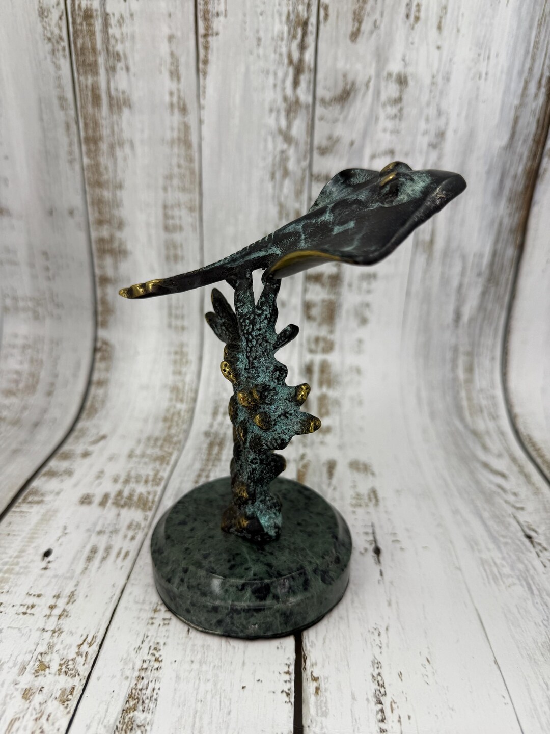 Vintage SPI Bronze Stingray Sculpture With Green Marble Base | Ocean ...
