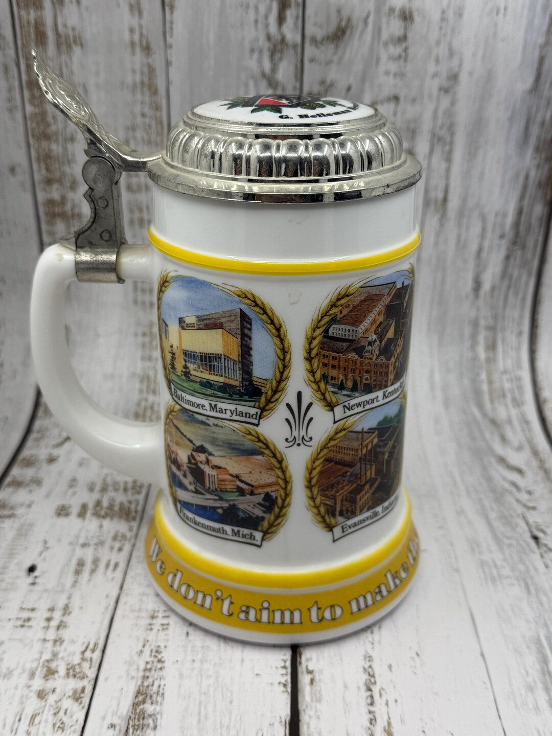 Vintage G. Heileman Brewing Stein: BMF West Germany Lidded Milk Glass ...