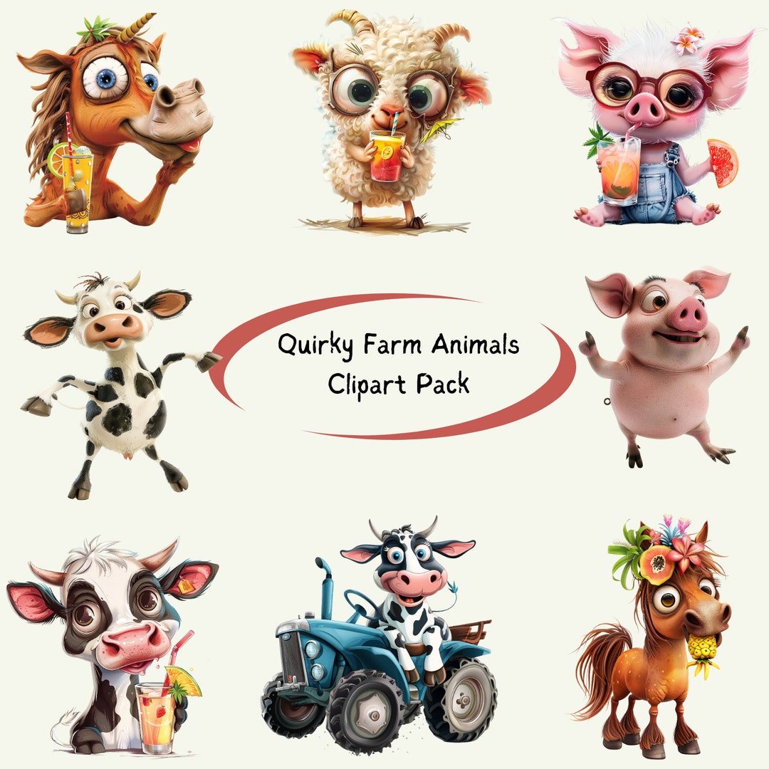Digital Download, Whimsical Elements, Quirky Farm Animals Clipart ...
