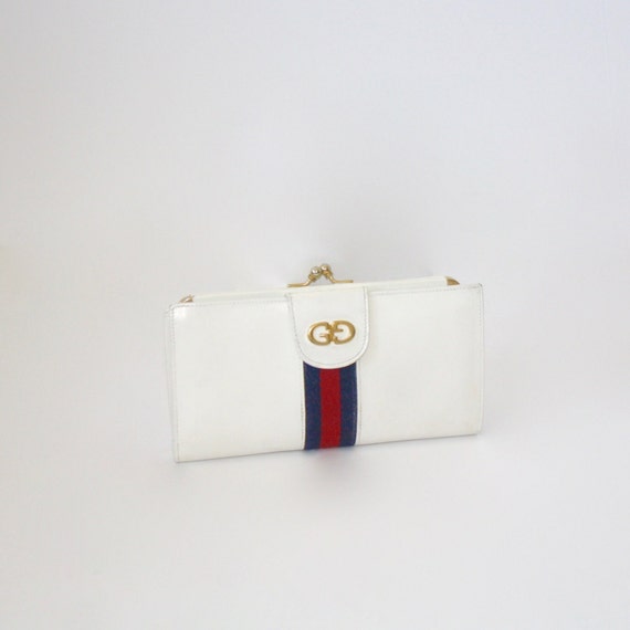 GUCCI Vintage White Leather Web Wallet Monogram Coin … - Gem