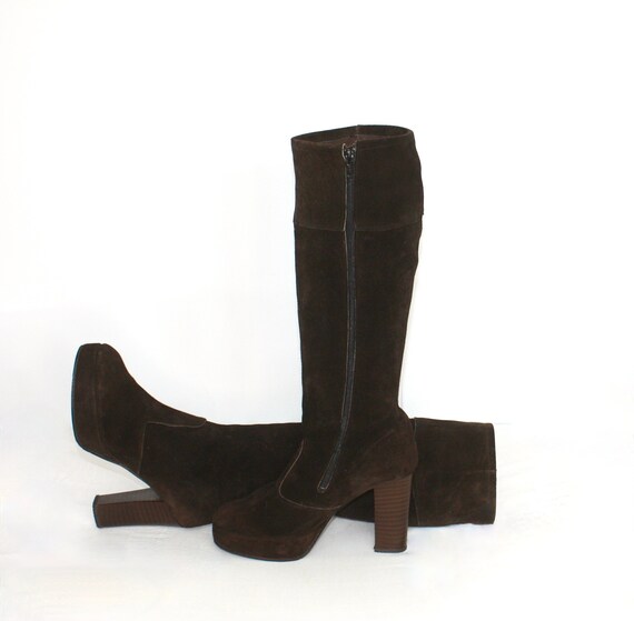 Vintage 1970s Platform GOGO BOOTS Sky High Brown Sued… - Gem Vintage 1970s Platform GOGO BOOTS Sky High Brown Sued… - Gem