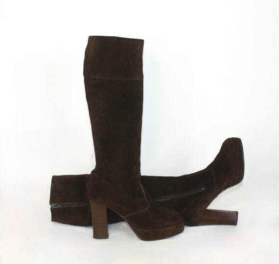Vintage 1970s Platform GOGO BOOTS Sky High Brown Sued… - Gem Vintage 1970s Platform GOGO BOOTS Sky High Brown Sued… - Gem